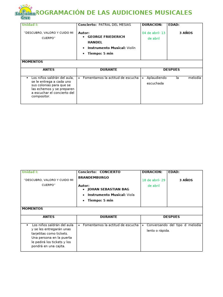 PROGRAMACIÓN DE LAS AUDICIONES MUSICALES Abril | PDF