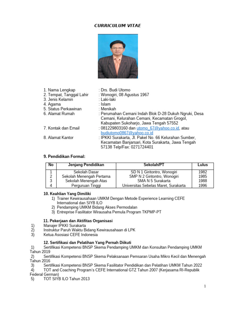 Curriculum Vitae Budi Utomo-2024 | PDF