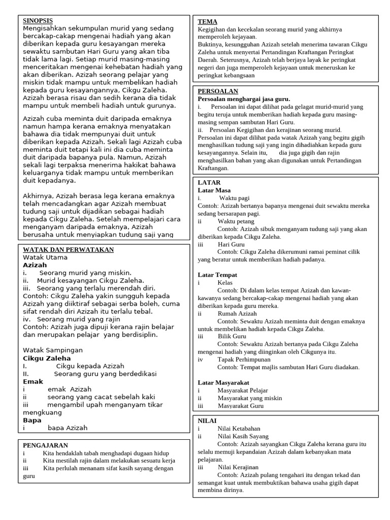 Nota Cerpen Hadiah | PDF