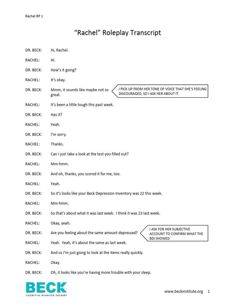 Rachel Roleplay 1 - Transcript (Annotated by Norman) | PDF