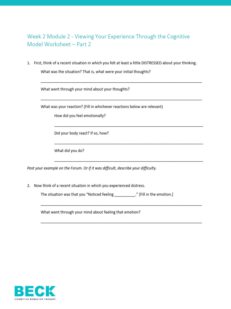 Viewing Your Experience Through The Cognitive Model - Part 2 | PDF