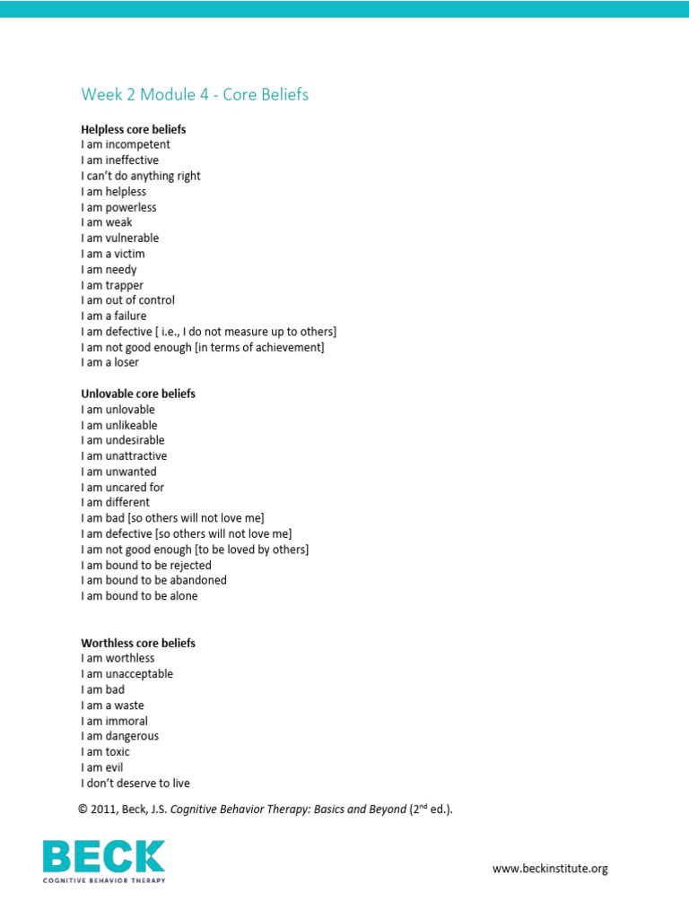 Typical Core Beliefs | PDF Typical Core Beliefs | PDF