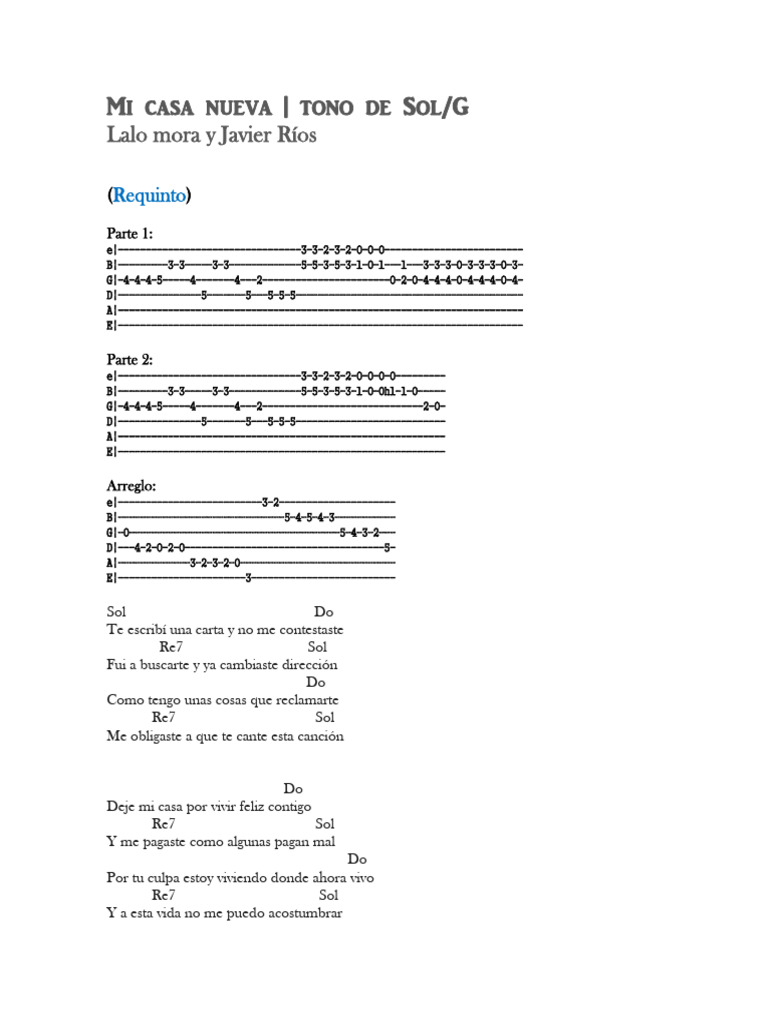 Mi Casa Nueva (Requinto y Acordes) | PDF