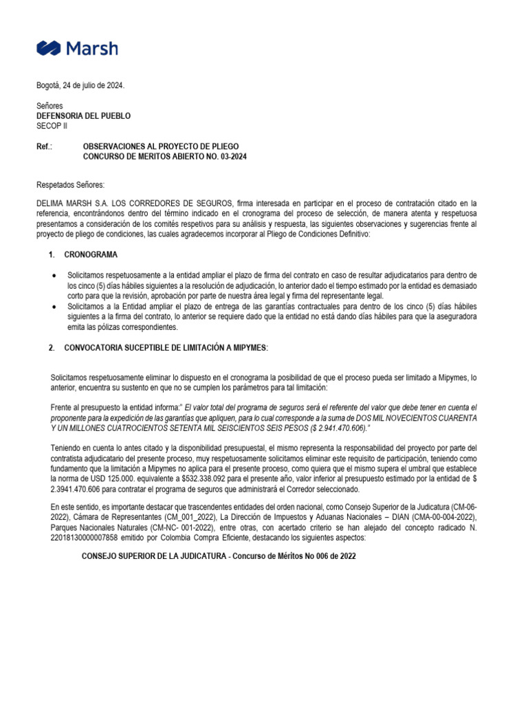Observaciones Proyecto de Pliego | PDF