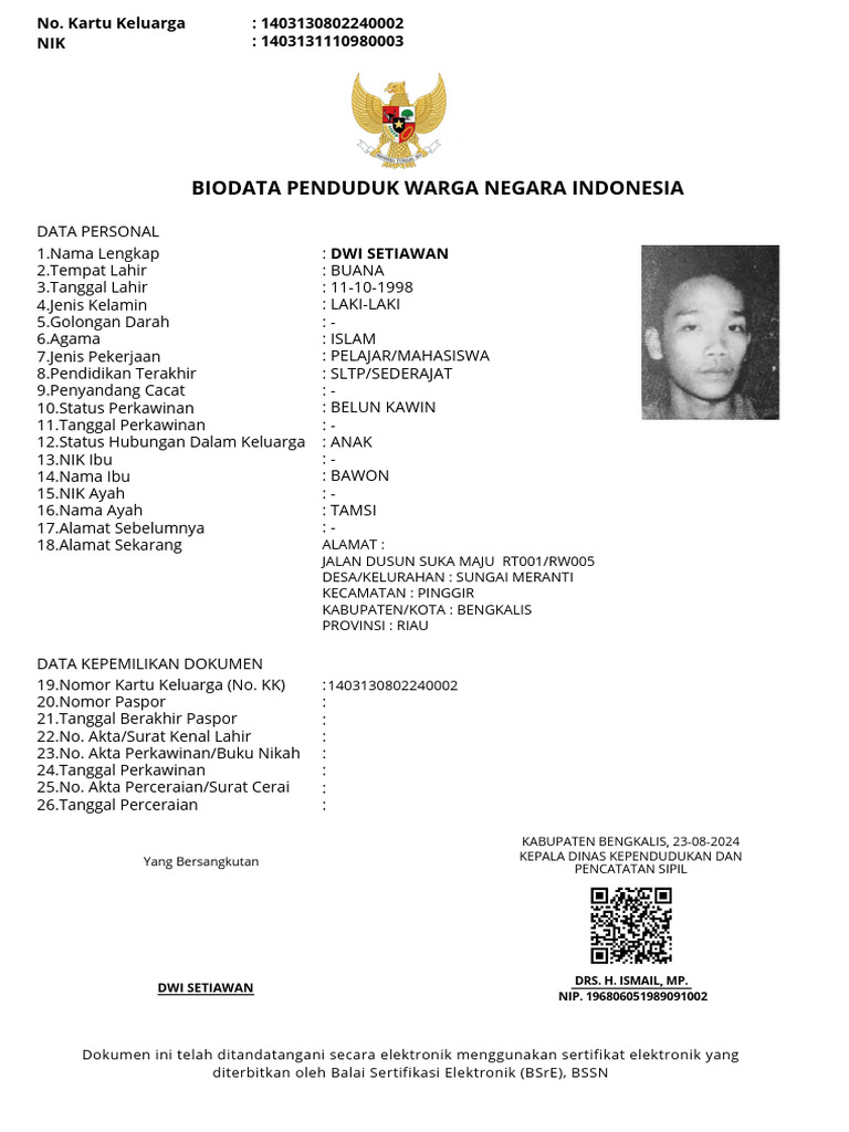 Biodata Wni Dwi Setiawan | PDF