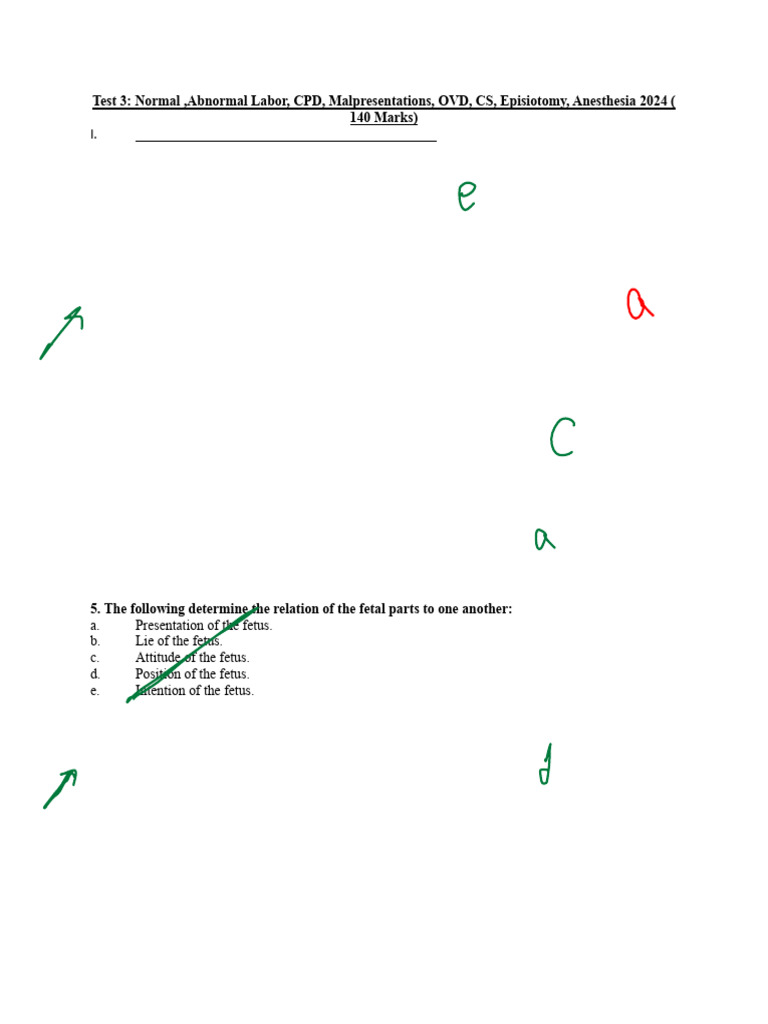 Test 3 - Normal, Abnormal Labor and Malpresentations 2024 | PDF