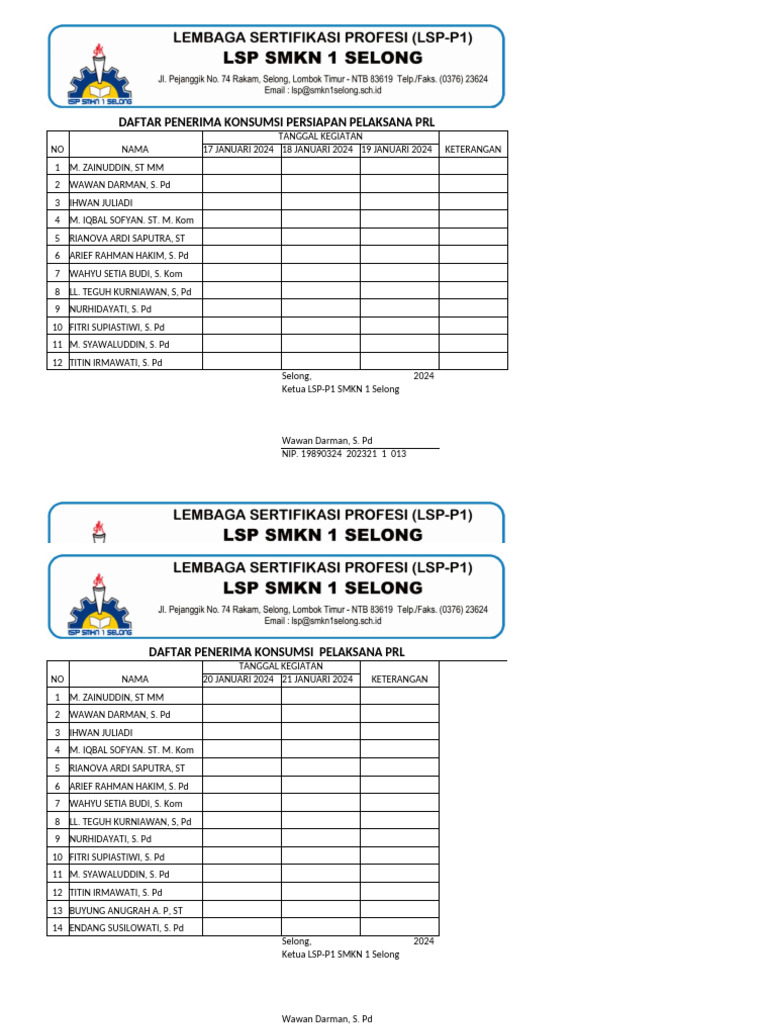 Daftar Persiapan PRL | PDF