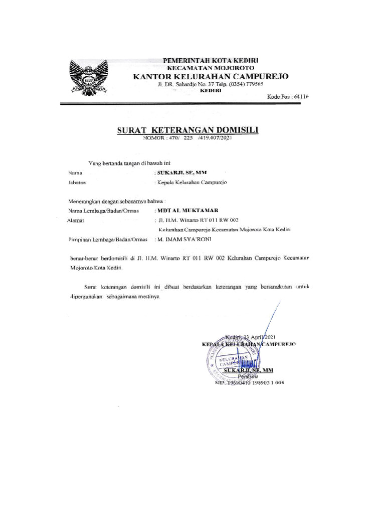 Surat Keterangan Domisili | PDF