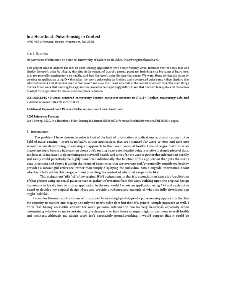 Pulse Sensing Report | PDF