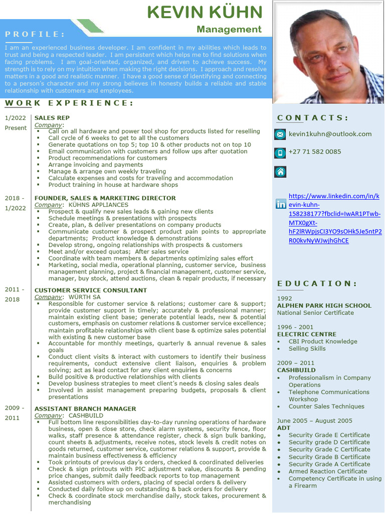 CV - Kevin Kuhn - UPDATED | PDF | Sales | Business