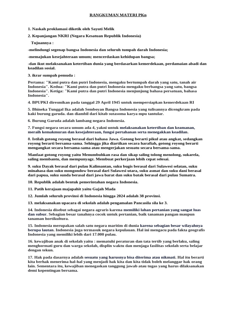 RANGKUMAN MATERI PKN | PDF