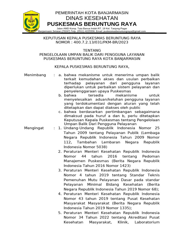 SK Pengelelolaan Umpan Balik | PDF