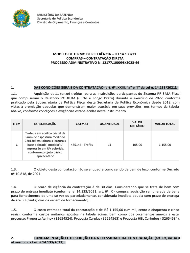 SEI 33160039 Termo de Referencia Compra L 14133 | PDF