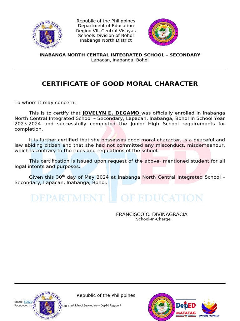 Certificate of Good Moral | PDF