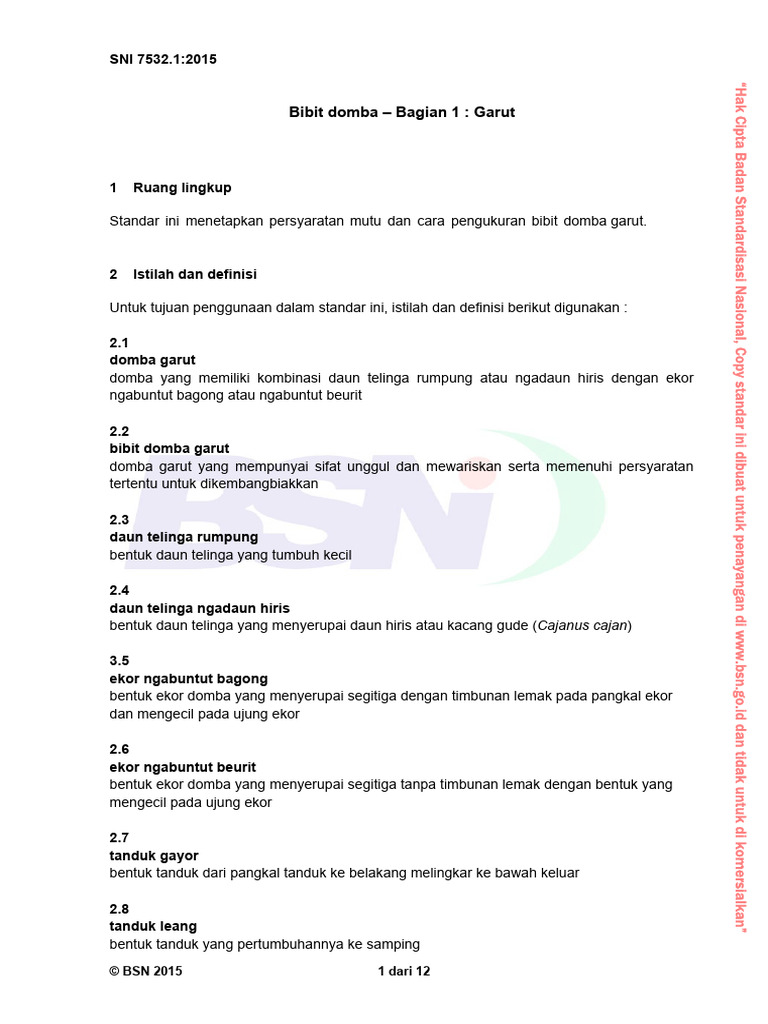 SNI Bibit Domba Garut | PDF