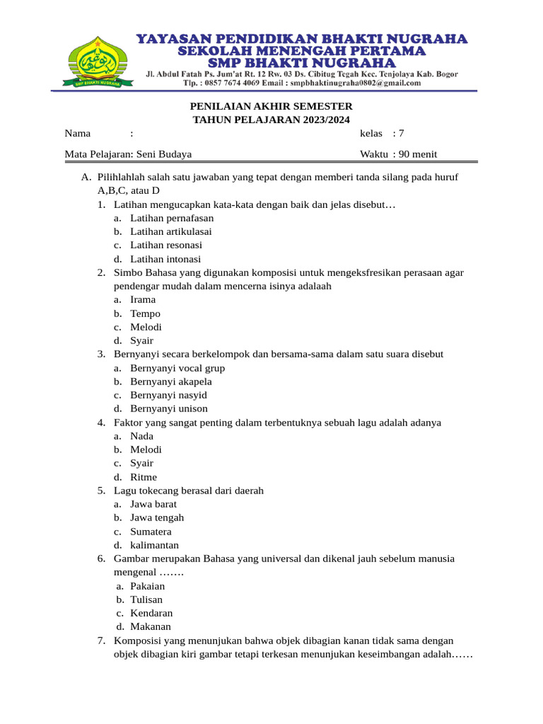 Penilaian Akhir Semester - 7 - Duria | PDF