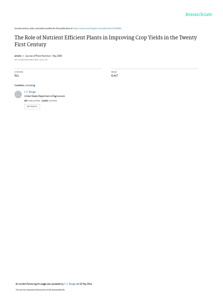 The Role of Nutrient Efficient Plants in Improving Crop Yields in The ...