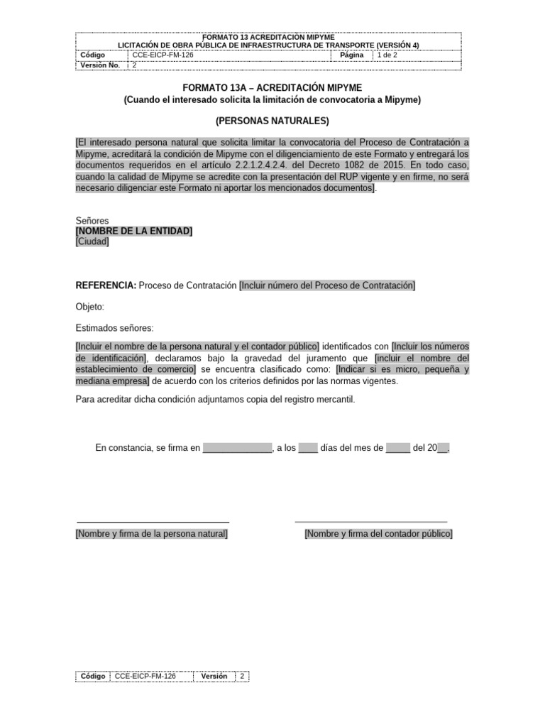 CCE-EICP-FM-126 Forma 13 Acreditaci N Mipyme Licitaci N Obra P Blica V4 ...