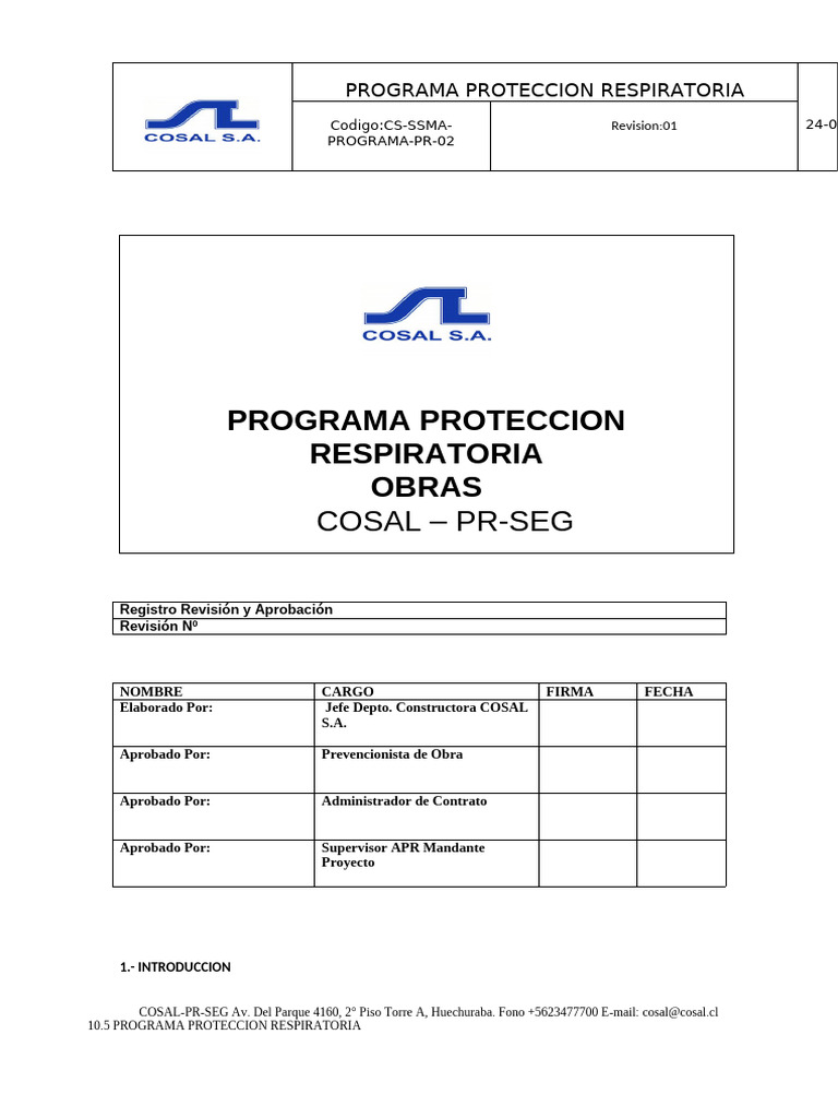 10.5 Programa de Protección Respiratoria Cosal | PDF