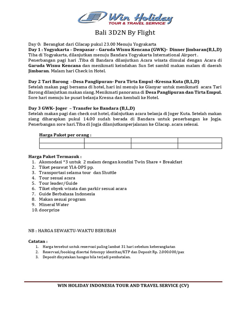 Bali 3D2N by Flight All in YIA-DPS PP | PDF