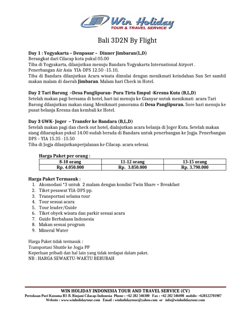 Bali 3D2N by Flight All in | PDF | Travel