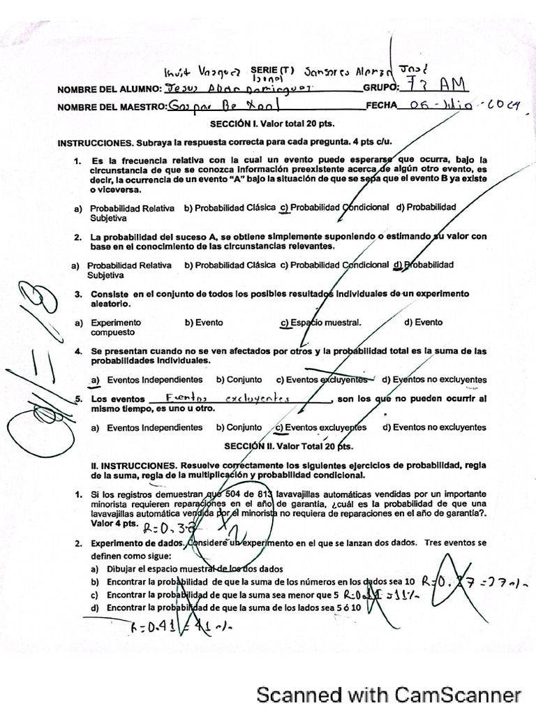 Examen Probabilidad U2 | PDF