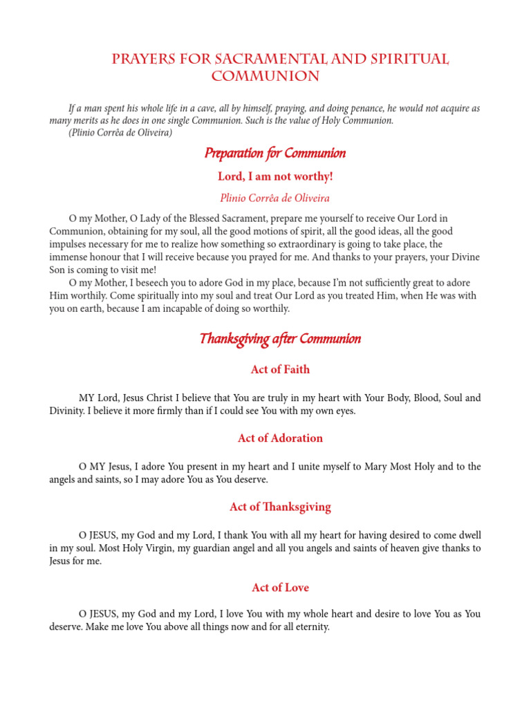Prayers For Sacramental and Spiritual Communion | PDF