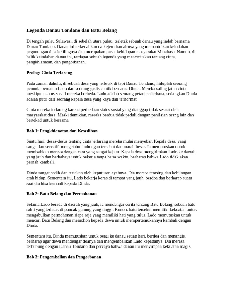 Legenda Danau Tondano Dan Batu Belang | PDF