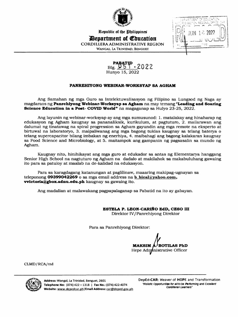 DepEd Memo For PWW-Agham | PDF