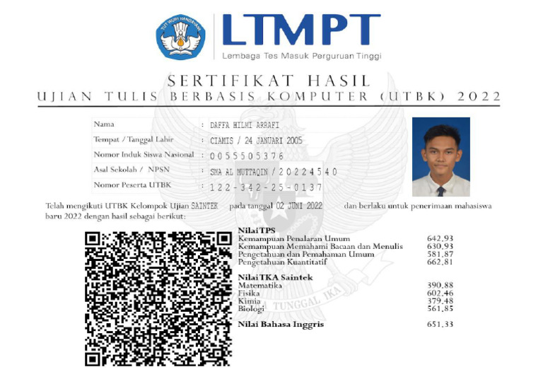 Sertifikat Utbk LTMPT | PDF