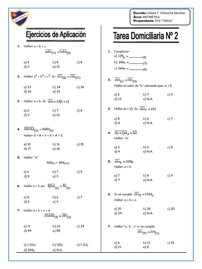 Ejercicios de Cambios de Base para Quinto de Secundaria | PDF