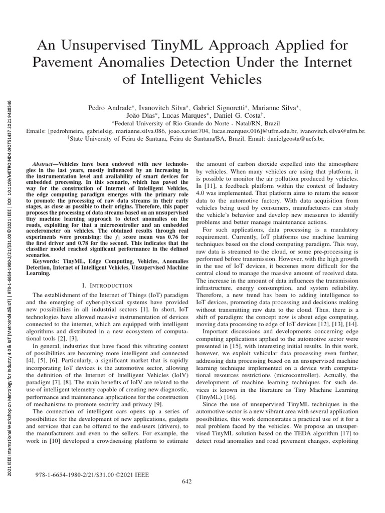 An Unsupervised Tinyml Approach Applied For Pavement Anomalies