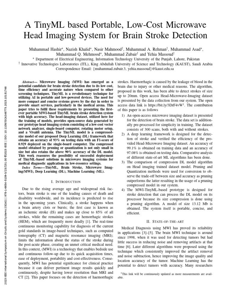 A TinyML Based Portable Low-Cost Microwave Head Imaging System For Brain Stroke Detection | PDF