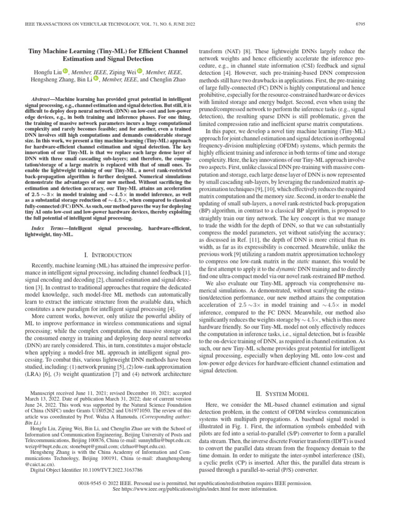 Tiny Machine Learning Tiny-ML For Efficient Channel Estimation and Signal Detection | PDF