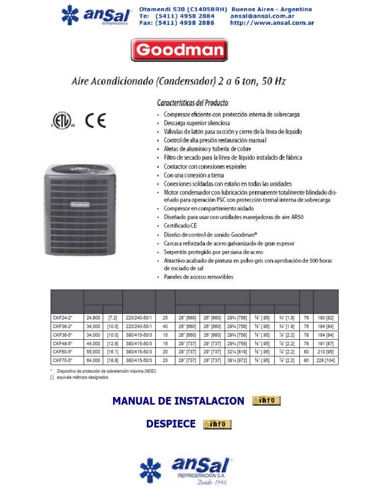 Condensadora Goodman | PDF