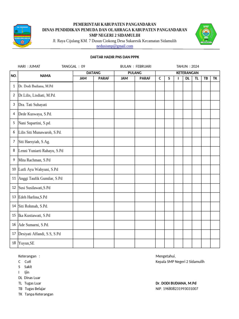 Daftar Hadir Datang Pulang 2023 | PDF Daftar Hadir Datang Pulang 2023 | PDF