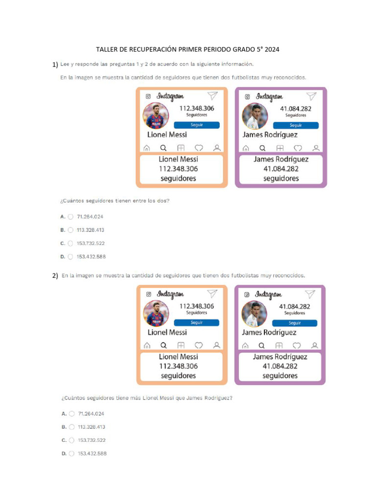 Taller de Recuperación Primer Periodo Grado 5 | PDF