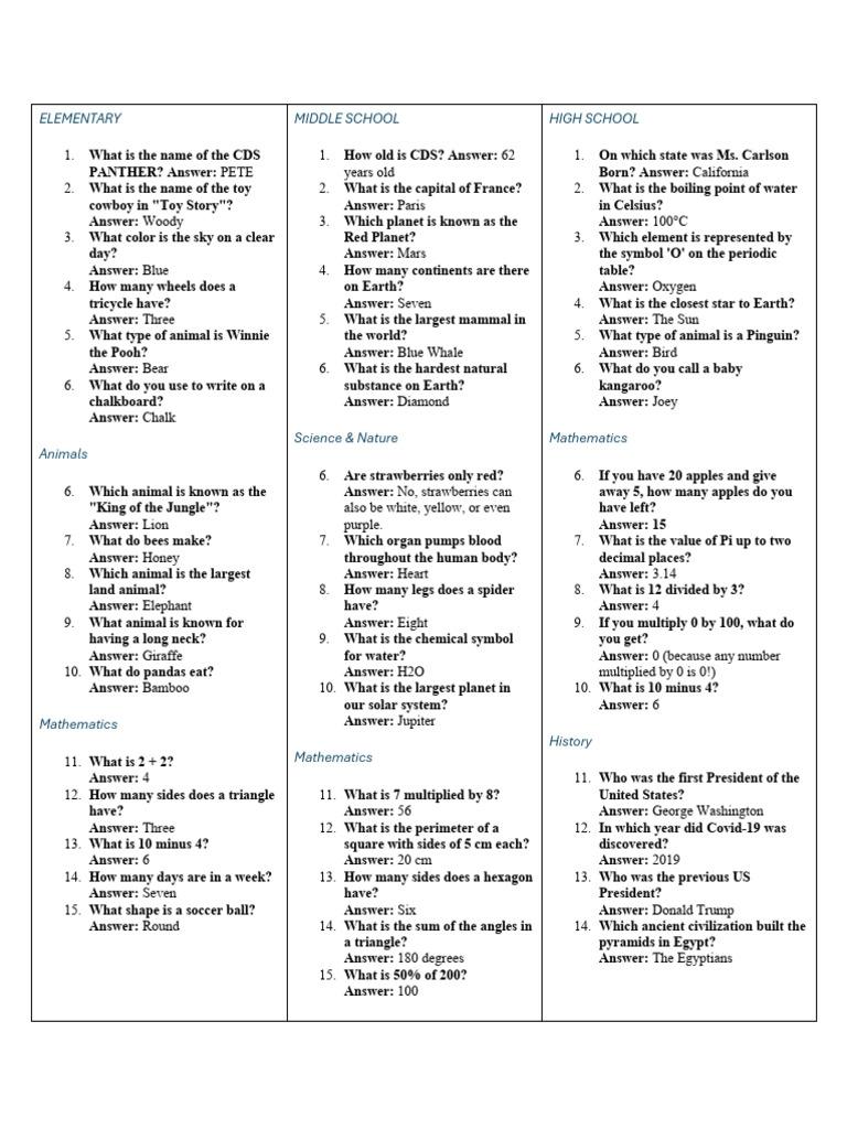 Trivia Questions | PDF