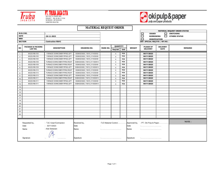 MRO (Material Request Order) | PDF