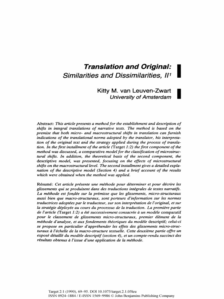 Translation and Original - Similarities and Dissimilarities II Kitty Van Leuven-Zwart | PDF