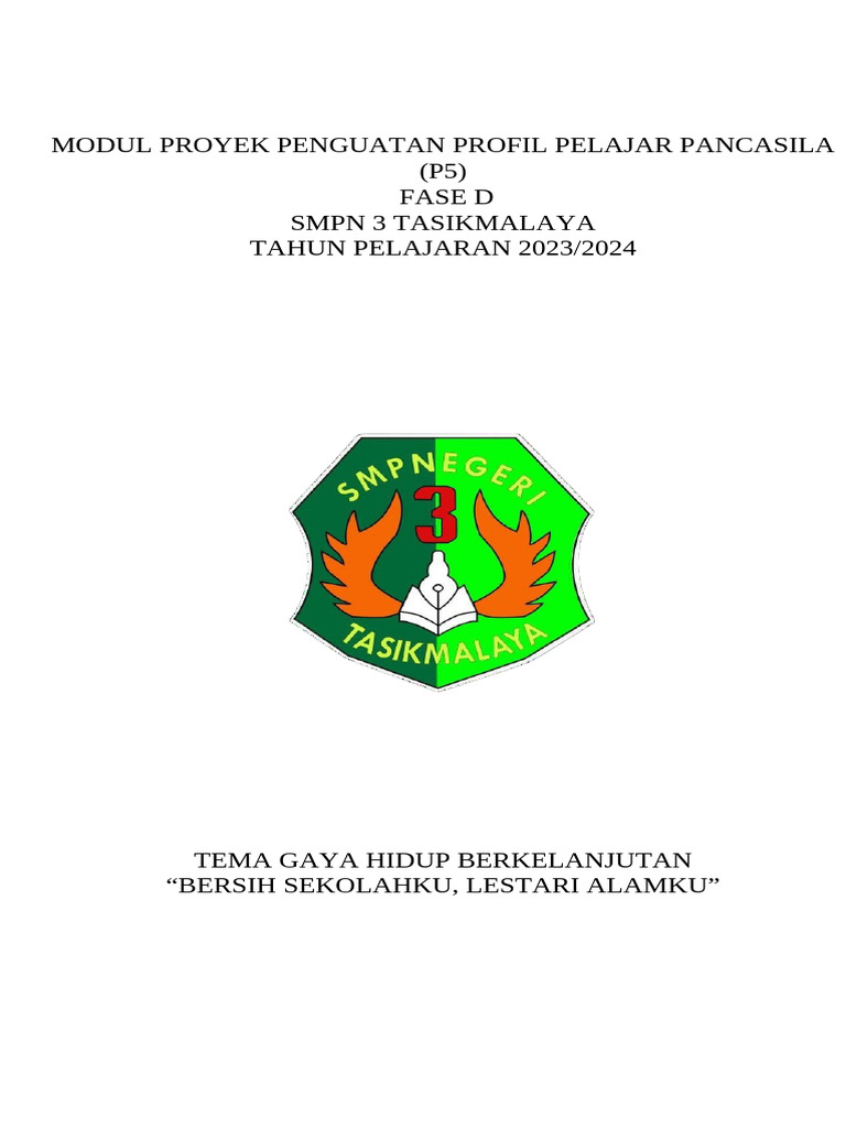 Modul Projek - GAYA HIDUP BERKELANJUTAN - BERSIH SEKOLAHKU, LESTARI ...