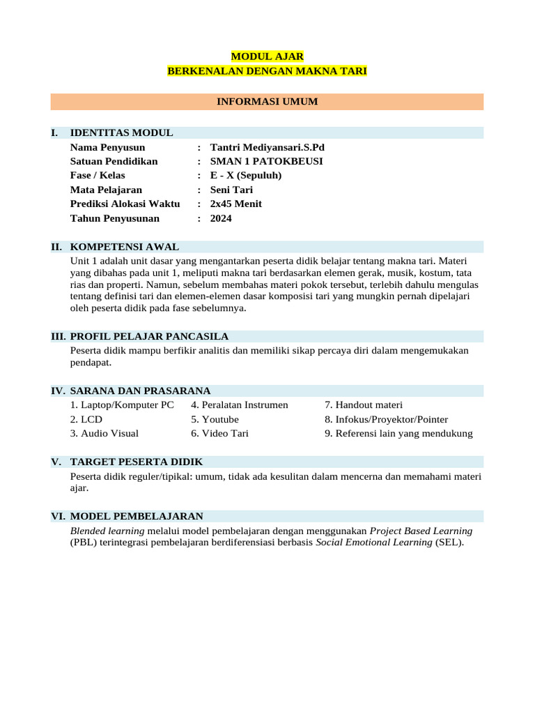 Seni Tari Unit 1 - Berkenalan Dengan Makna Tari | PDF Seni Tari Unit 1 - Berkenalan Dengan Makna Tari | PDF