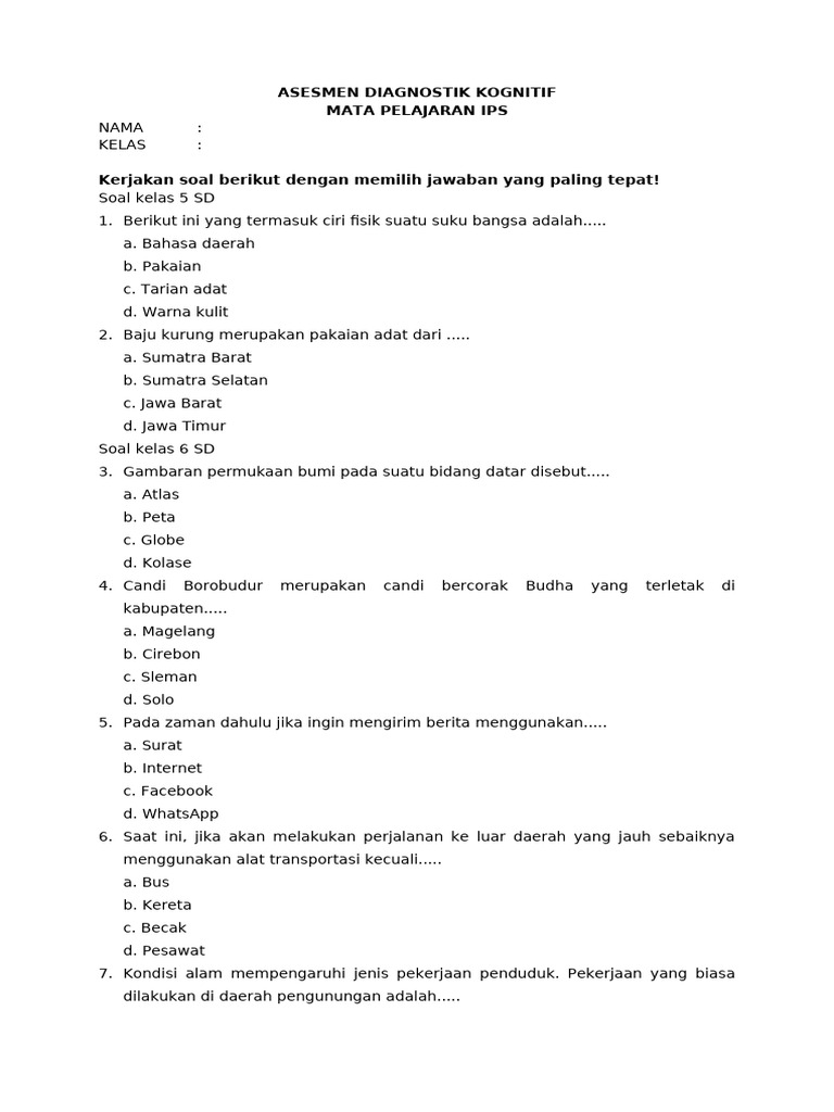 Asesmen Diagnostik Kognitif Kelas Vii Pdf