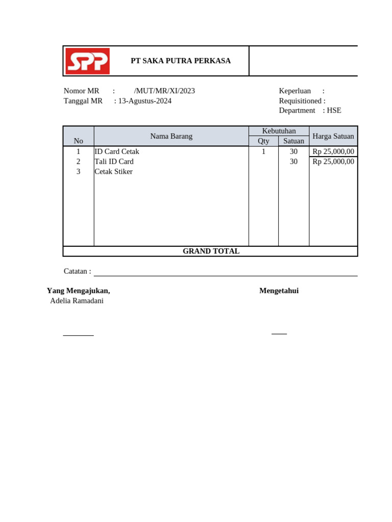 Form Pengajuan Barang | PDF