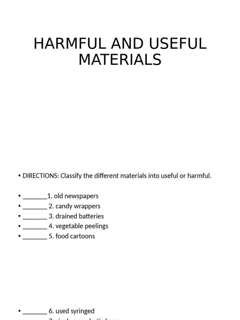 HARMFUL AND USEFUL MATERIALS Science 5 First Quarter | PDF