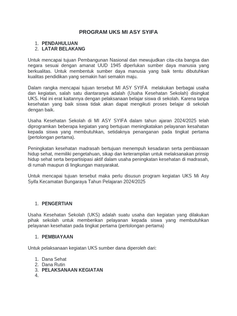 Program Uks Mi Asy Syifa | PDF