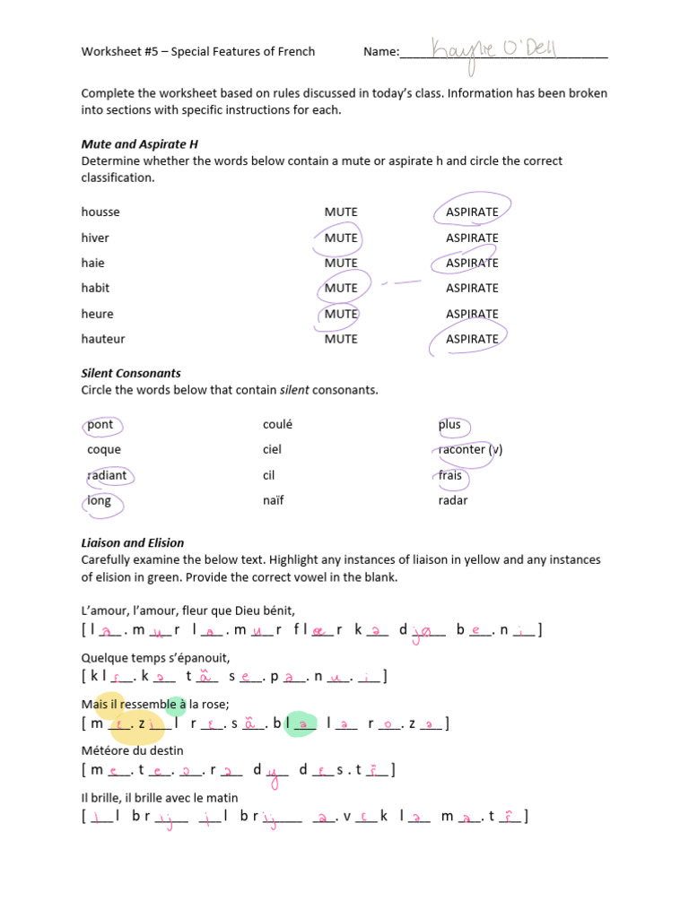 French - Identification Worksheet #5 | PDF