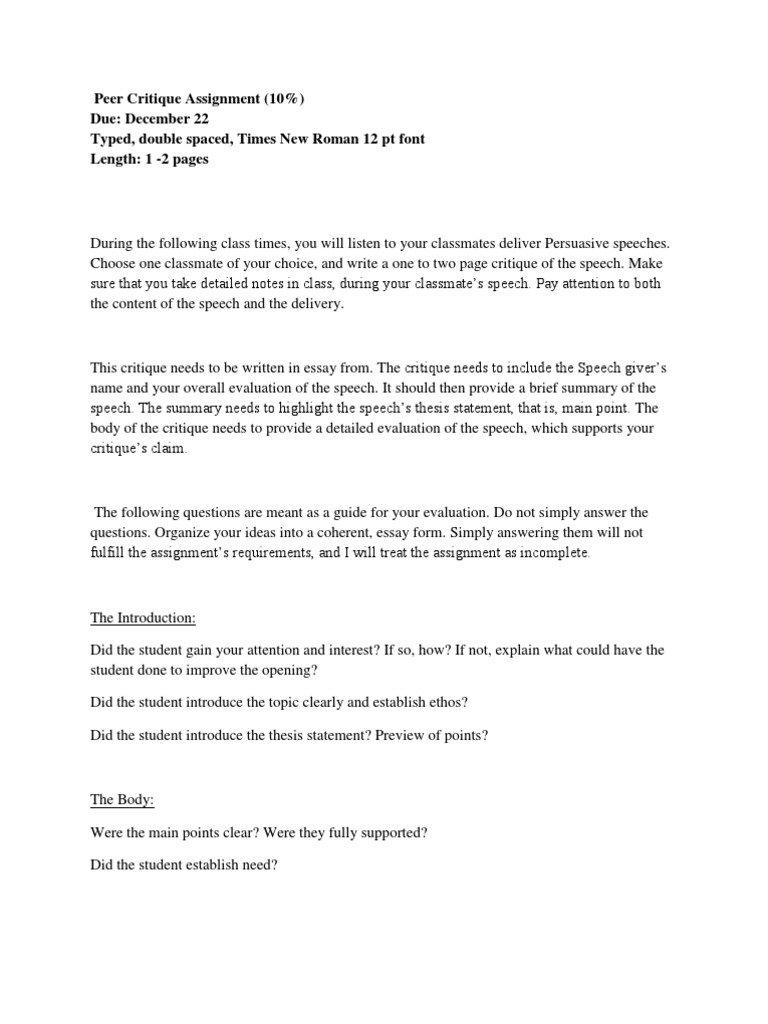Peer Critique Assignment | PDF | Language Arts & Discipline