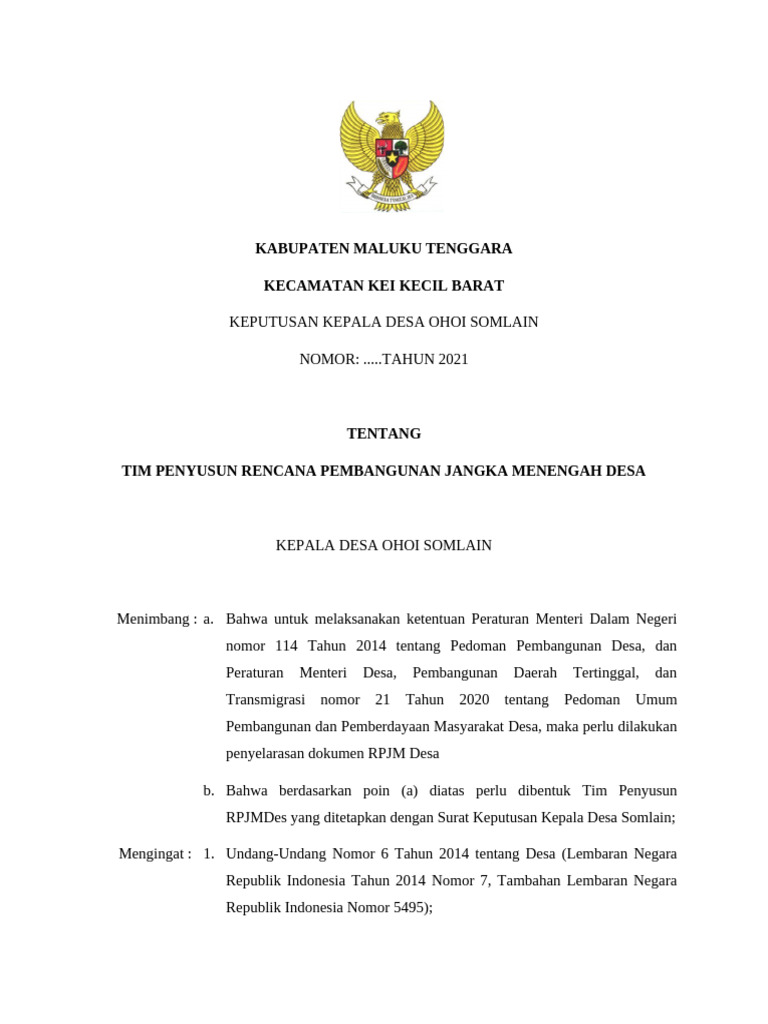 Contoh SK Tim Penyusun RPJM | PDF