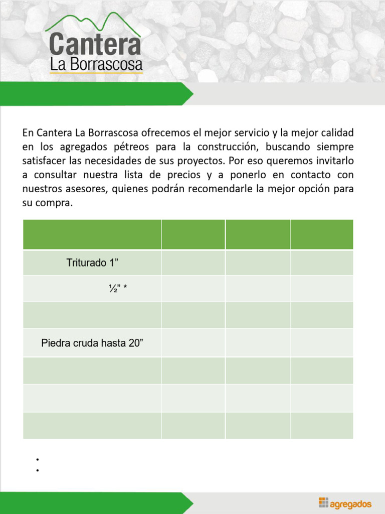 Lista de Precios Cantera La Borrascosa-2022-Octubre | PDF